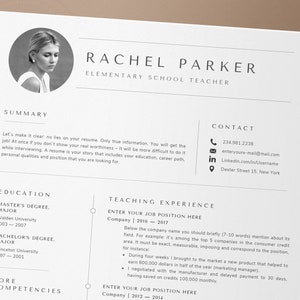 Teacher Resume Template With Photo, Word & Pages, Editable Teacher ...