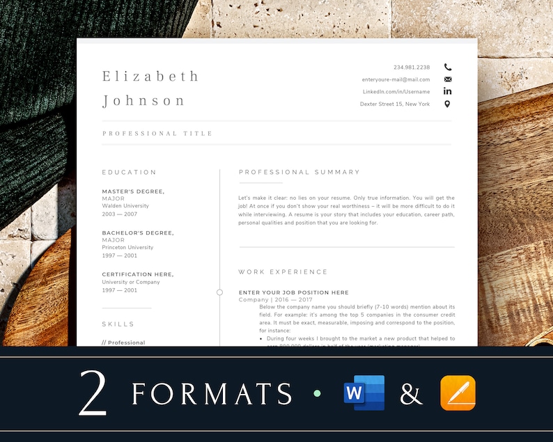 Cv Template Word, Resume and Cover Letter Template Pages + Word Resume ...