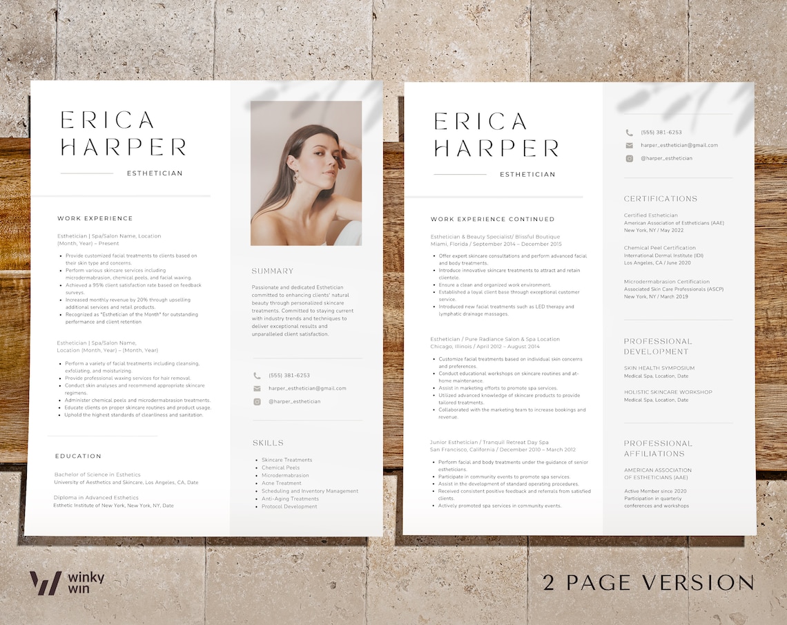 Esthetician Resume Example, Minimalist Beauty Resume Template for ...