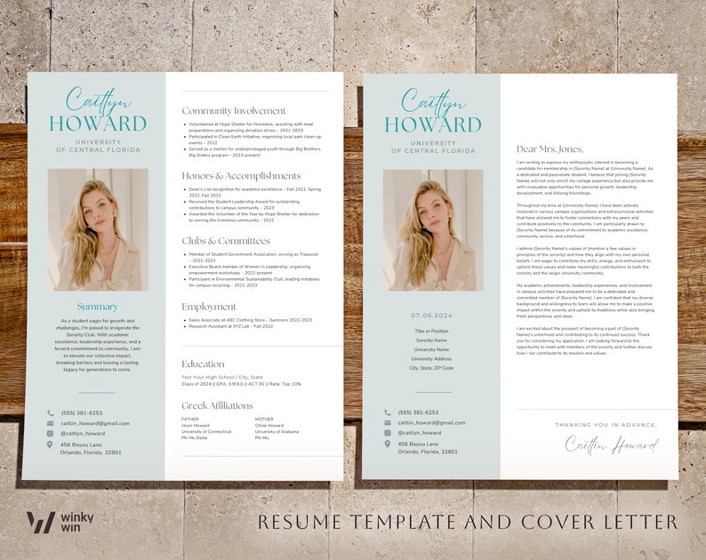 Turquoise Blue Sorority Resume Template, Sorority Rush Resumes ...