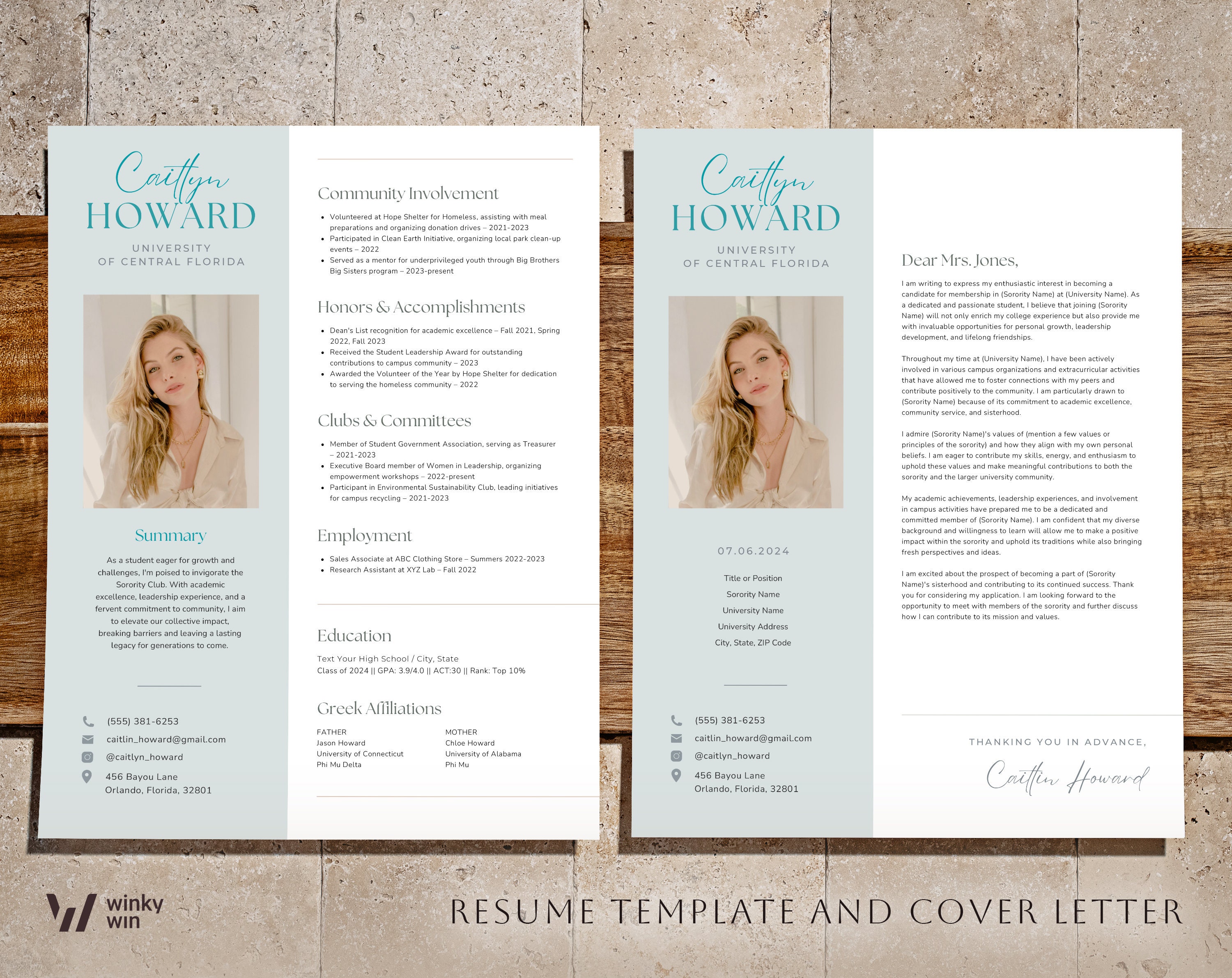 Turquoise Blue Sorority Resume Template, Sorority Rush Resumes ...