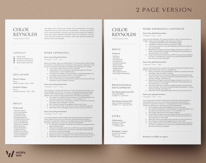 Cv Template Mac Pages and MS Word, Compact Resume Layout, 1 Page Resume ...