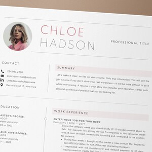 Pink Resume Template Word + Mac Pages | Rose Creative Resume Templates ...