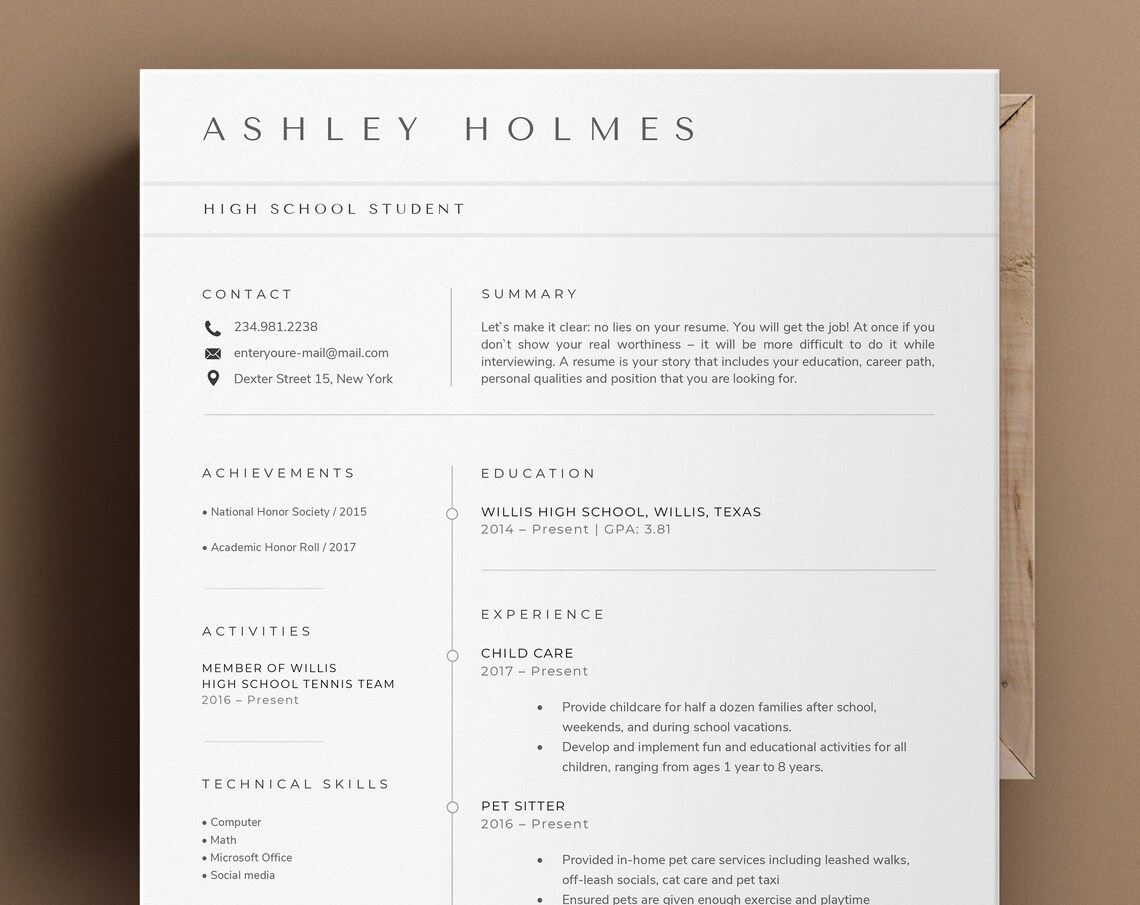 Collage Resume Template Student High School Student Resume | Etsy