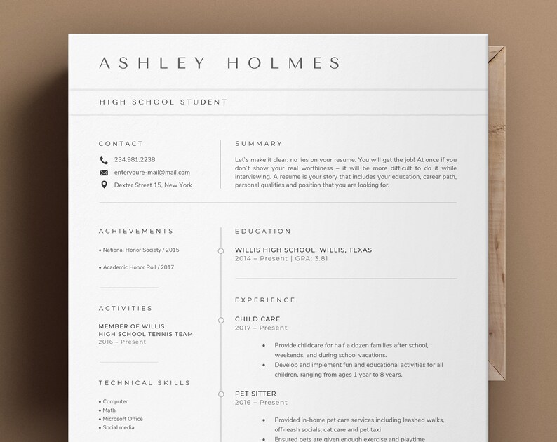 Collage Resume Template Student High School Student Resume | Etsy