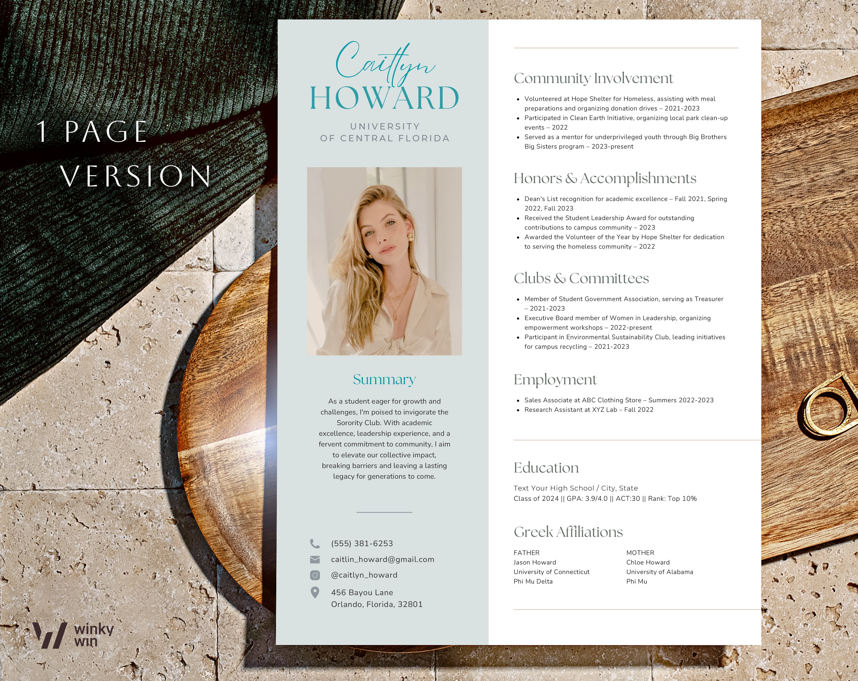 Turquoise Blue Sorority Resume Template, Sorority Rush Resumes ...