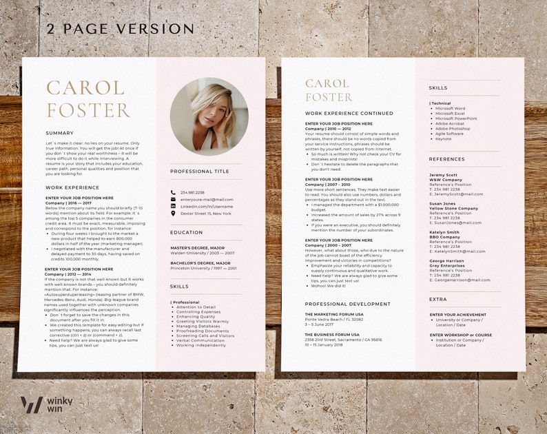 Rose Gold Resume Template Canva, Creative Pink Bronze CV Template With ...