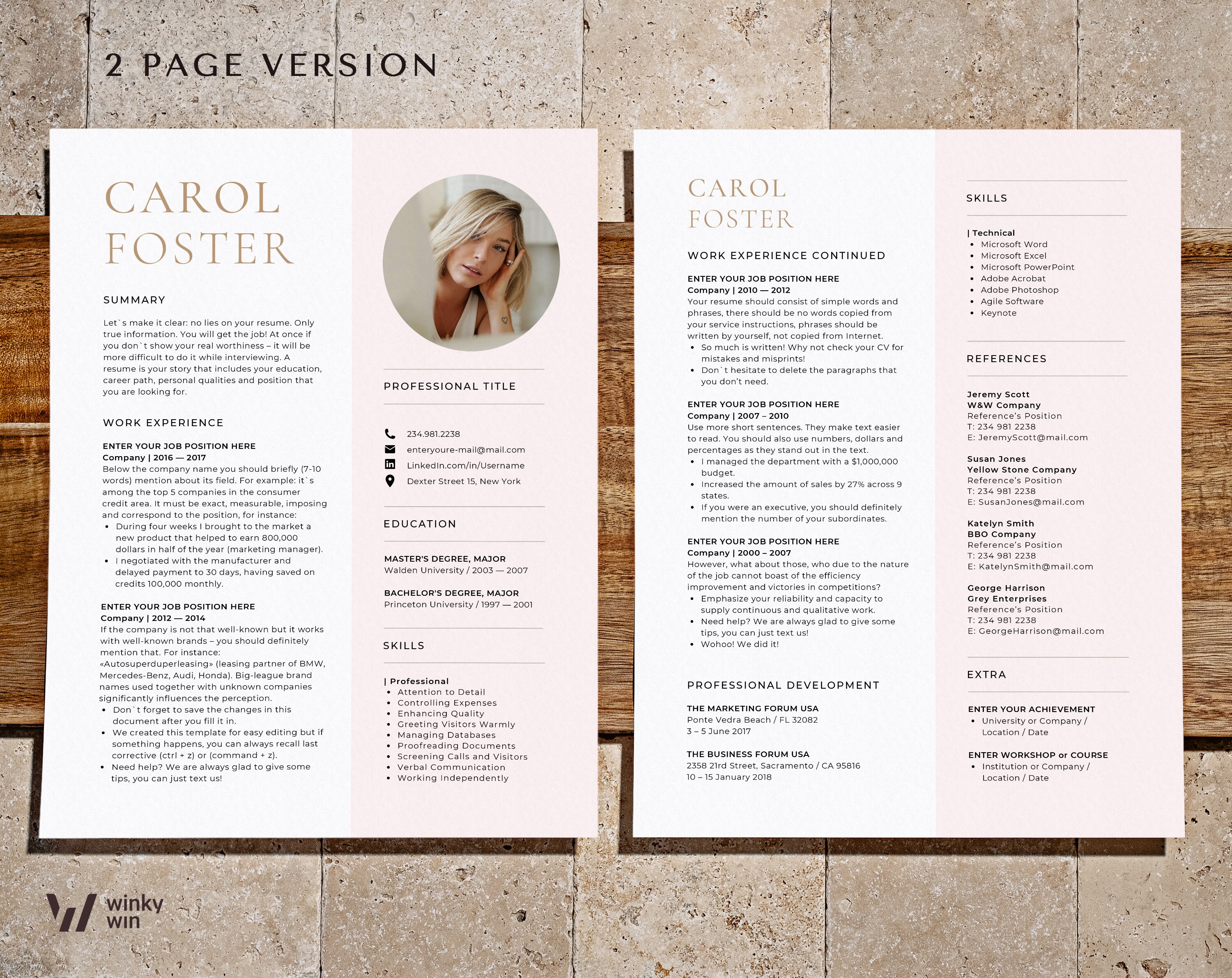 Rose Gold Resume Template Canva Creative Pink Bronze Cv - Etsy
