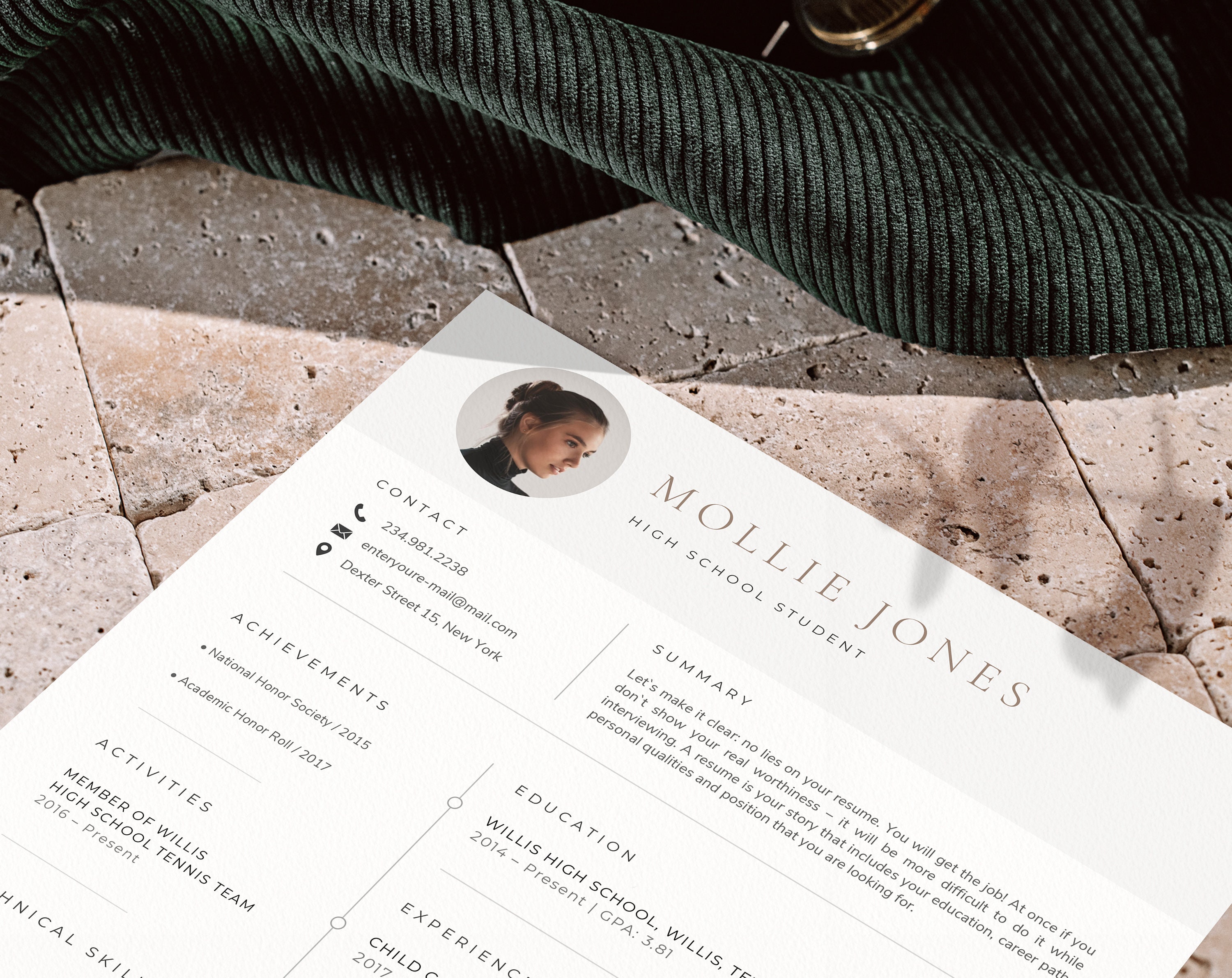 Student Resume Template, High School Resume With Photo, Graduate School ...