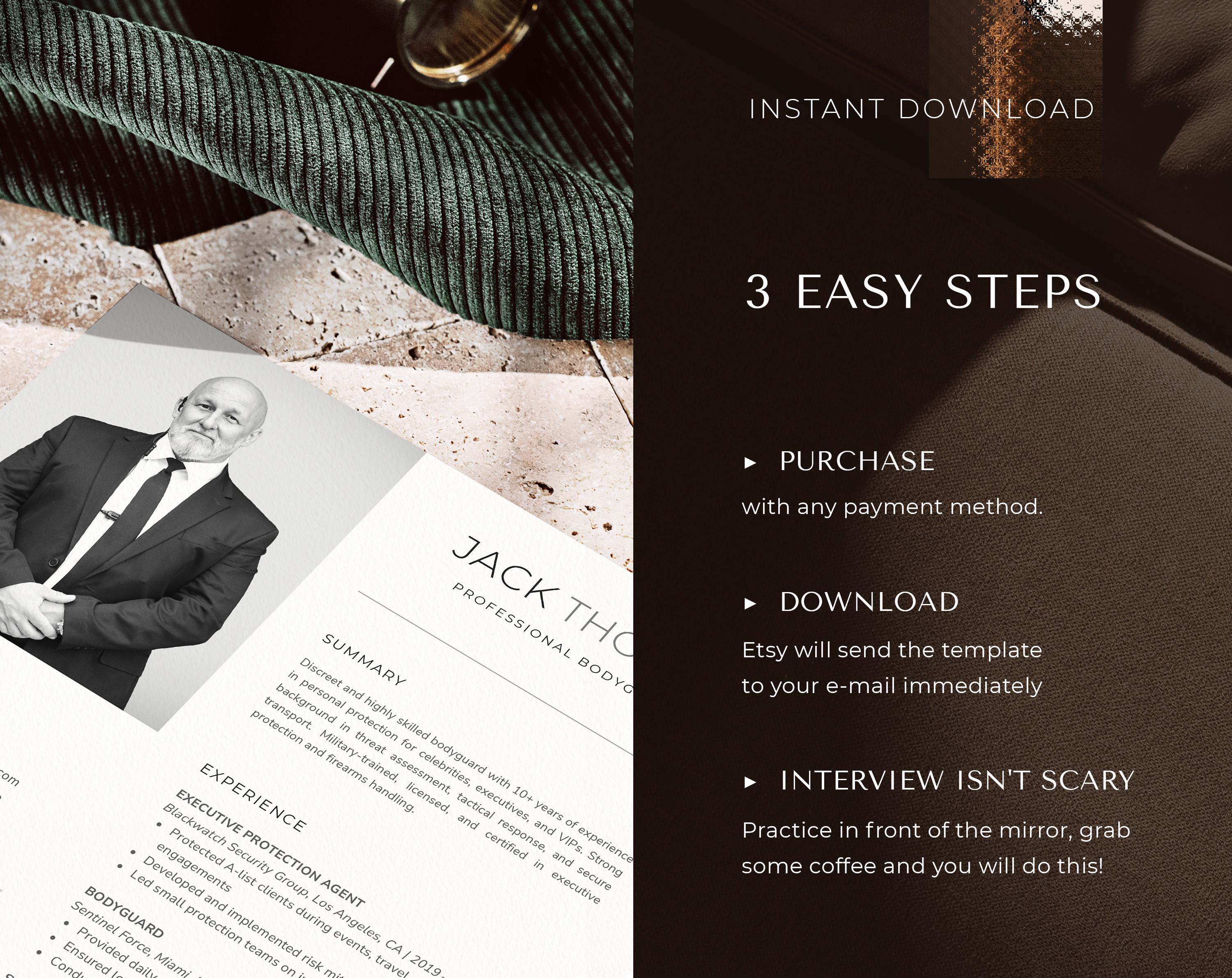 Bodyguard Resume Template, Security Staff Cv Template for Canva, Safety ...