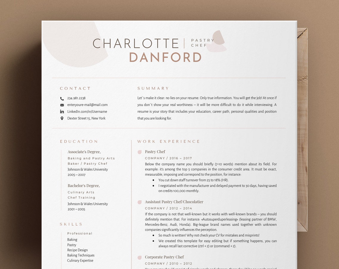 Pastry Chef Resume Template, Pâtissier, Pastry Cook, Konditor, Cv ...