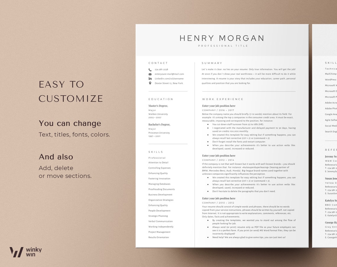 Template for a Cv Clean Cv Template for Pages and MS Word | Etsy