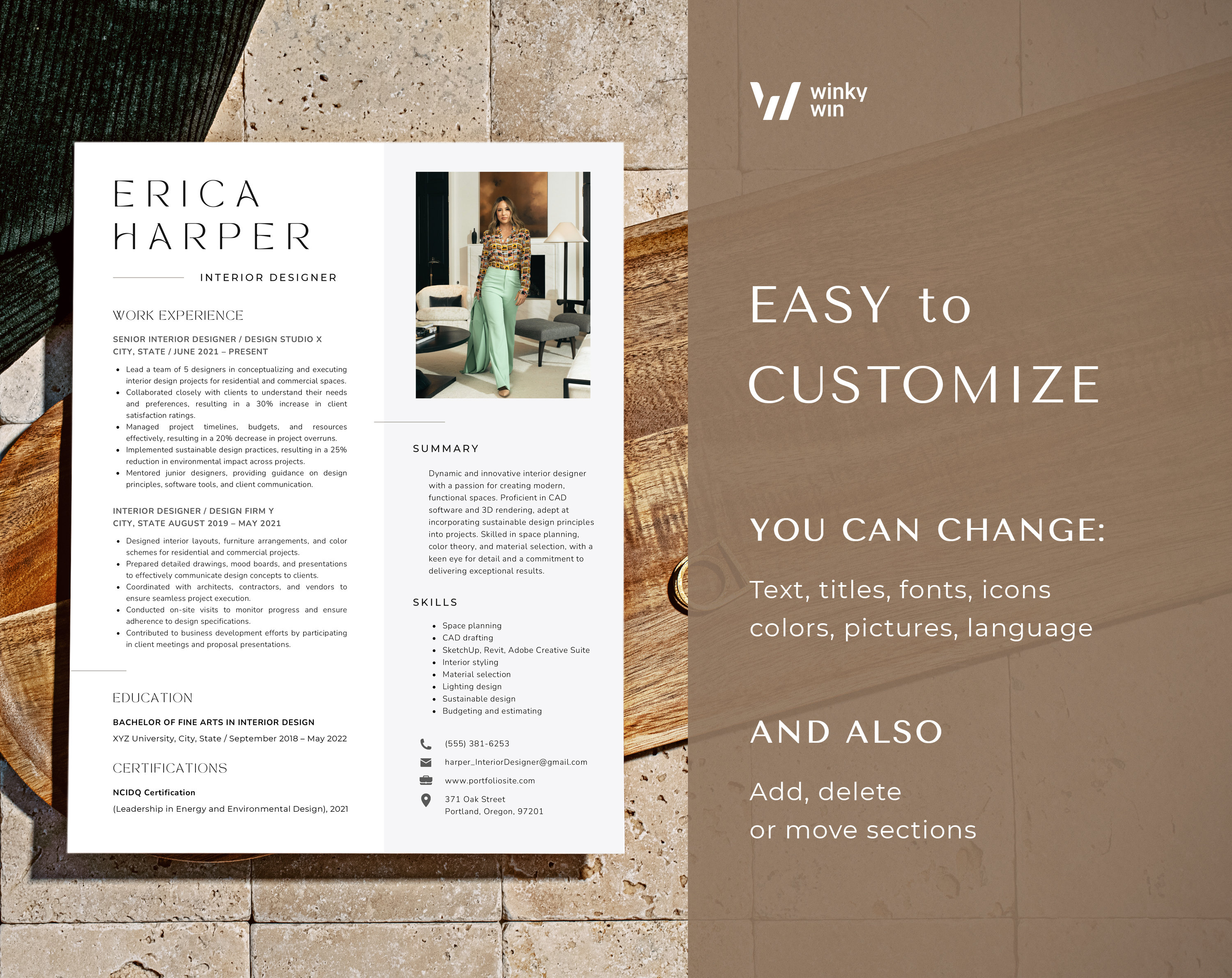 Interior Designer Resume Template, Interior Decorator Resume Cv ...