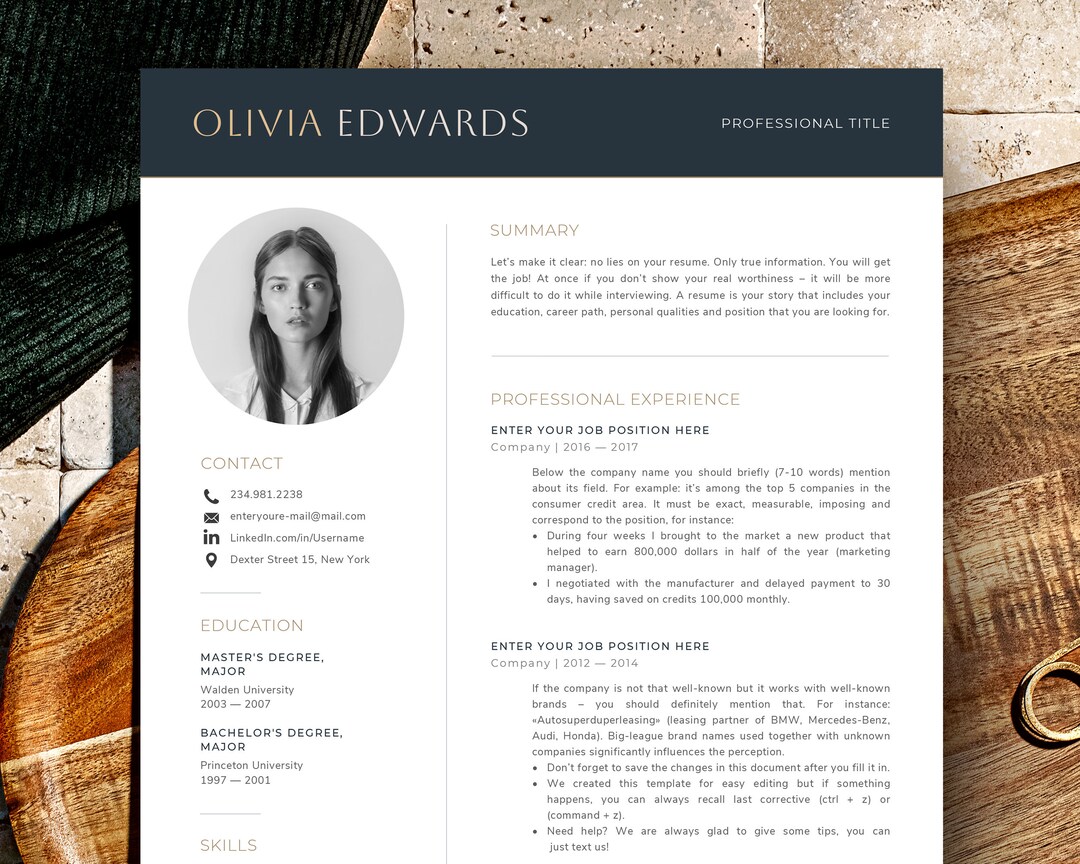 Minimalist Resume Template With Photo, Creative Cv Template With Photo ...