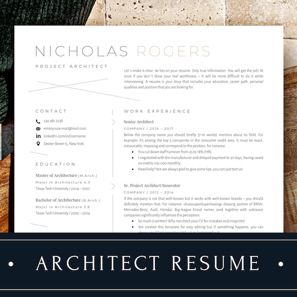 Resume Templates for Architecture - Etsy