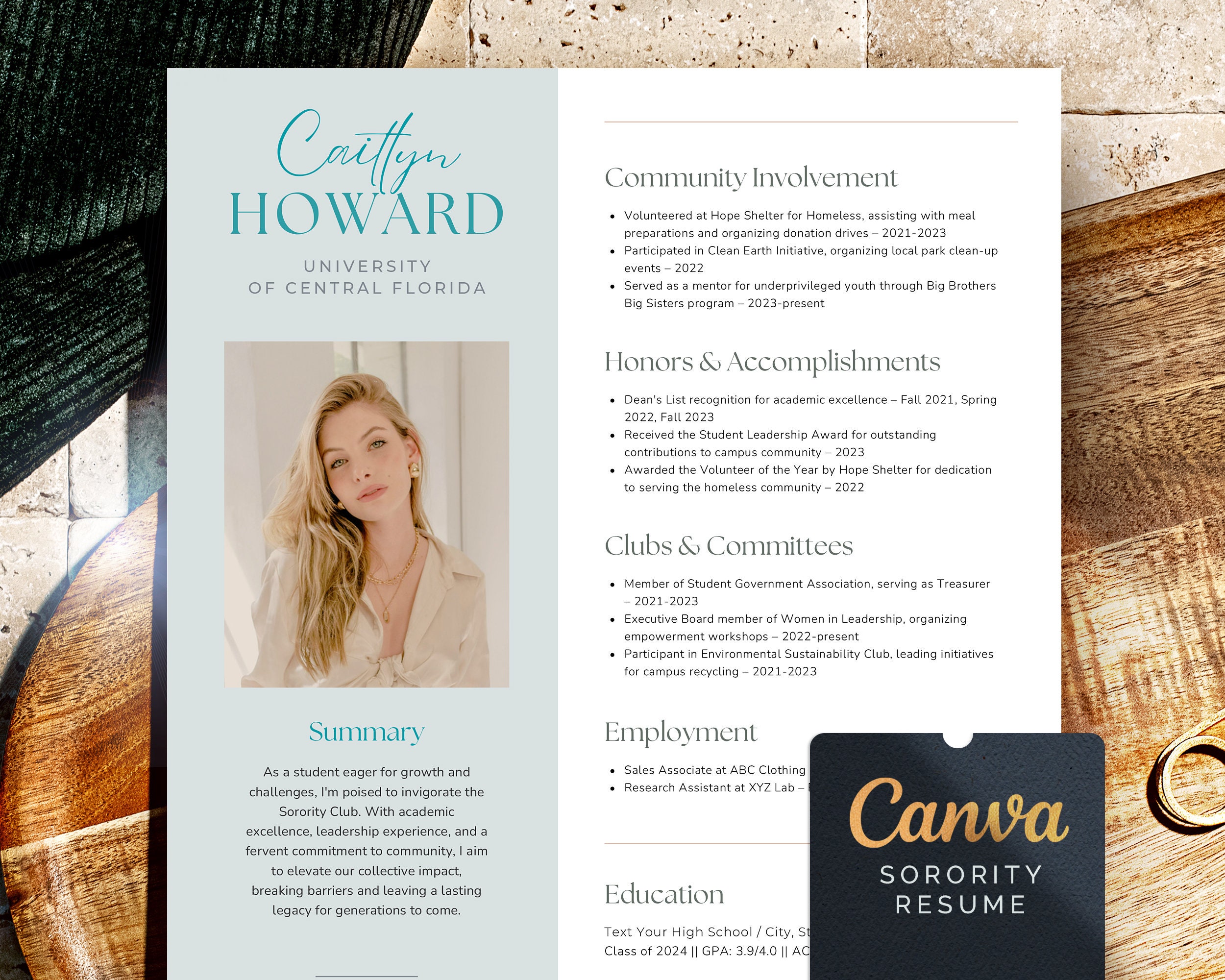 Turquoise Blue Sorority Resume Template, Sorority Rush Resumes ...