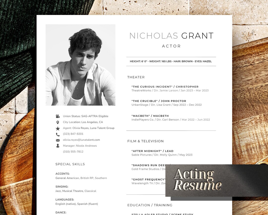 Acting Resume Template, Cv Template for Actress - Actor, Professional ...