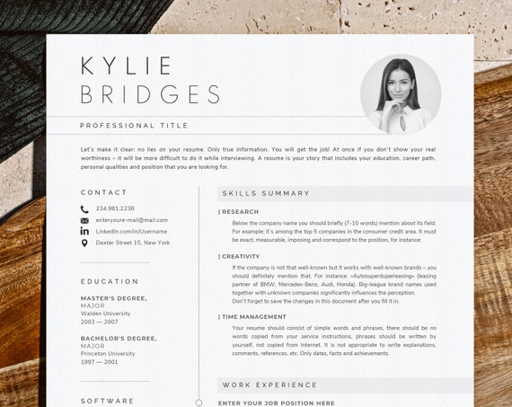 Combination Resume Template Format Combination CV Template - Etsy