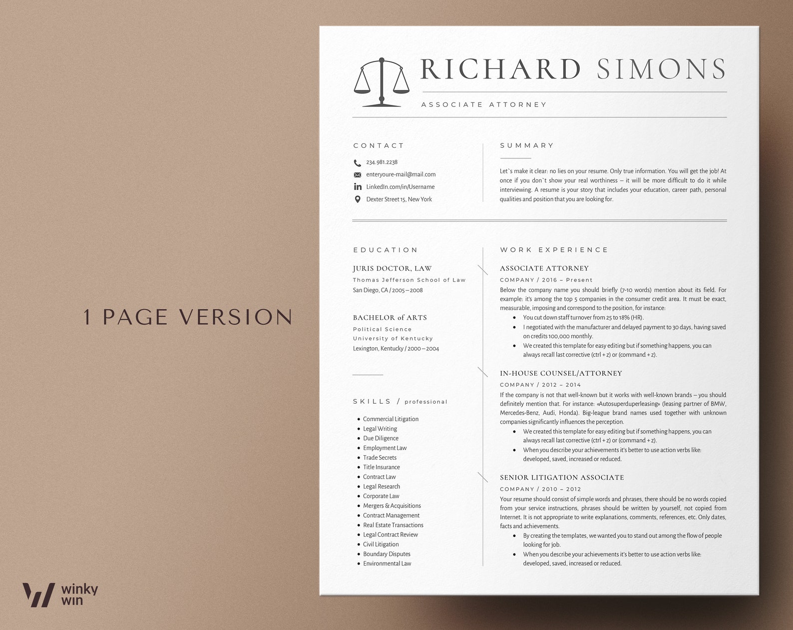 Legal Resume Template for Word Cv Template Attorney Resume | Etsy