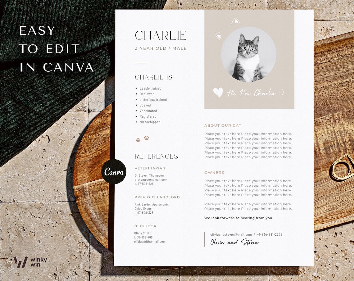 Cat Resume for Rental Writing Cat Bios Cat Adoption Ads Cat - Etsy