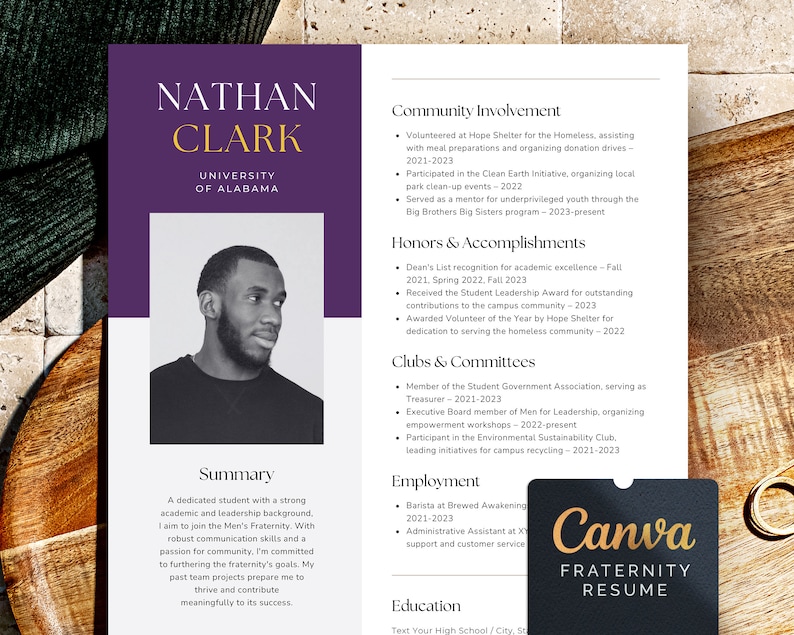 Fraternity Resume Template Canva, Easy to Edit Rush Resume Package ...