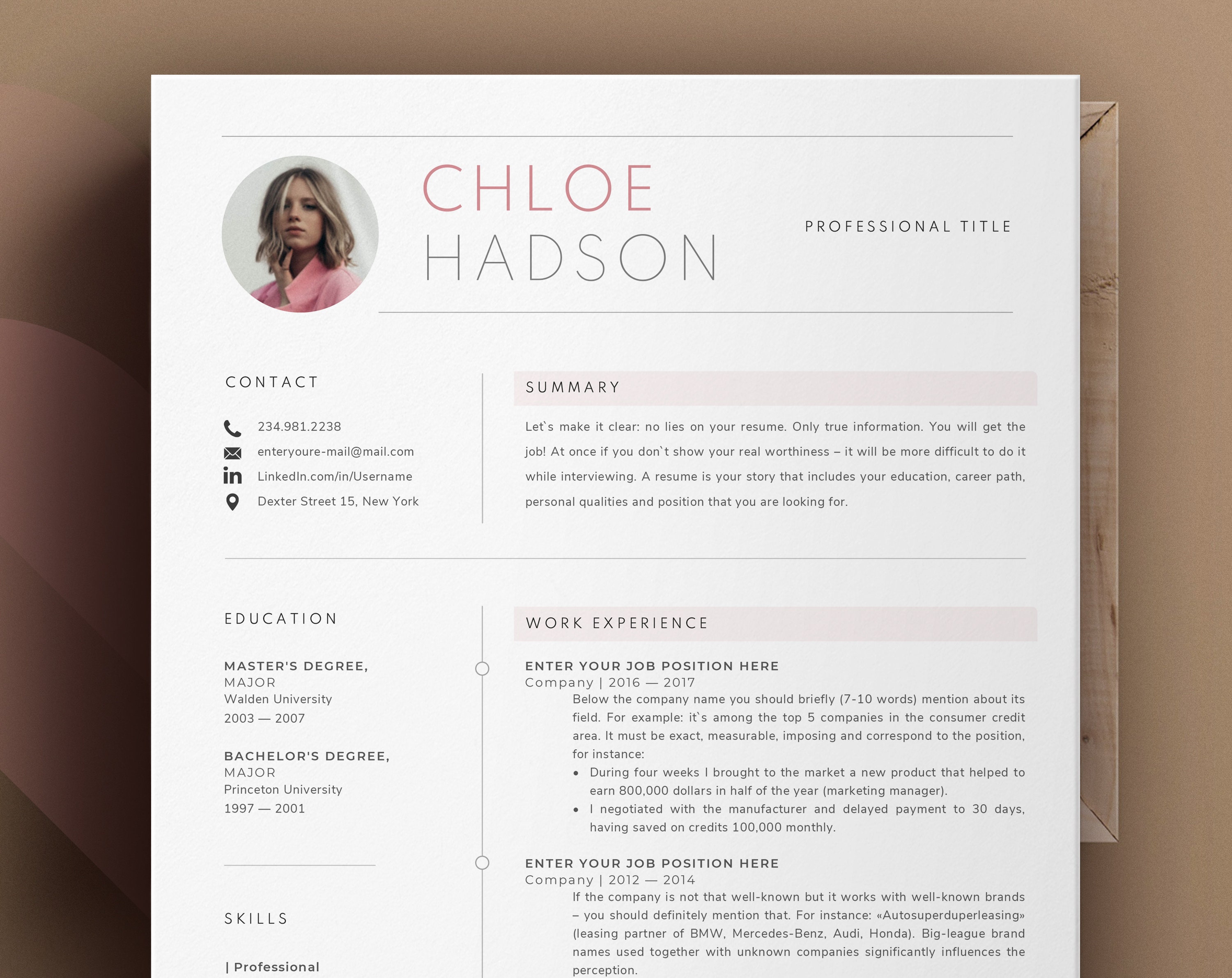 Design & Templates Stationery Pink Creative CV Template for MS Word ...