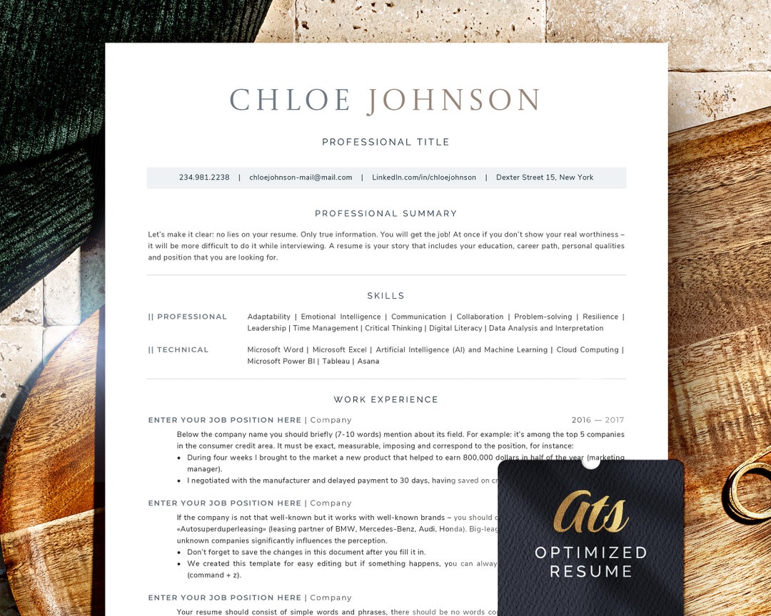 Professional Ats Friendly Resume Template Word, Google Docs and Apple ...