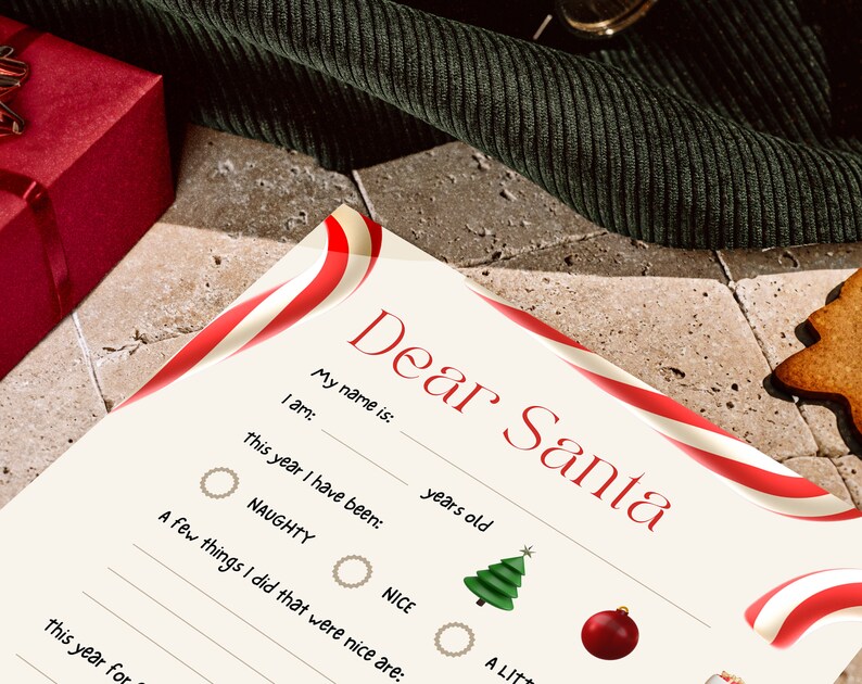 Cute Christmas Letter to Santa Printable, PDF Santa Claus Wish List ...