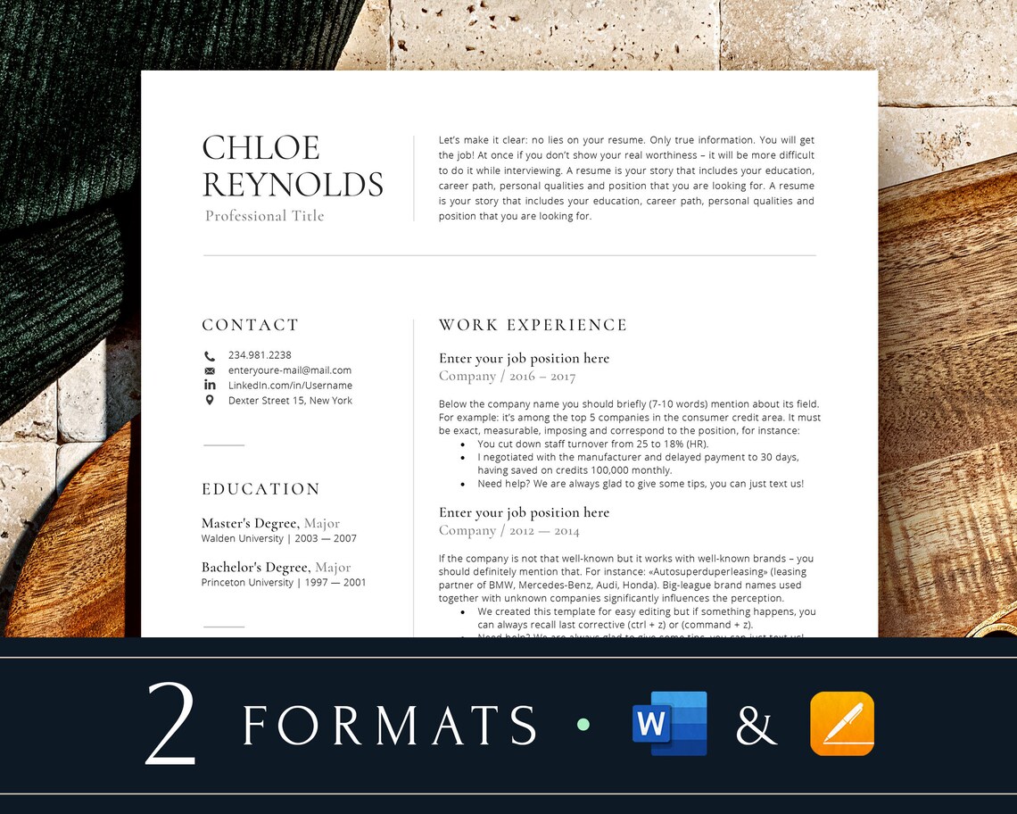 Cv Template Mac Pages and MS Word, Compact Resume Layout, 1 Page Resume ...