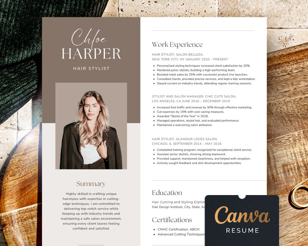 Hair Stylist Resume Template Canva, Hair Colorist Cv Template, Hair ...