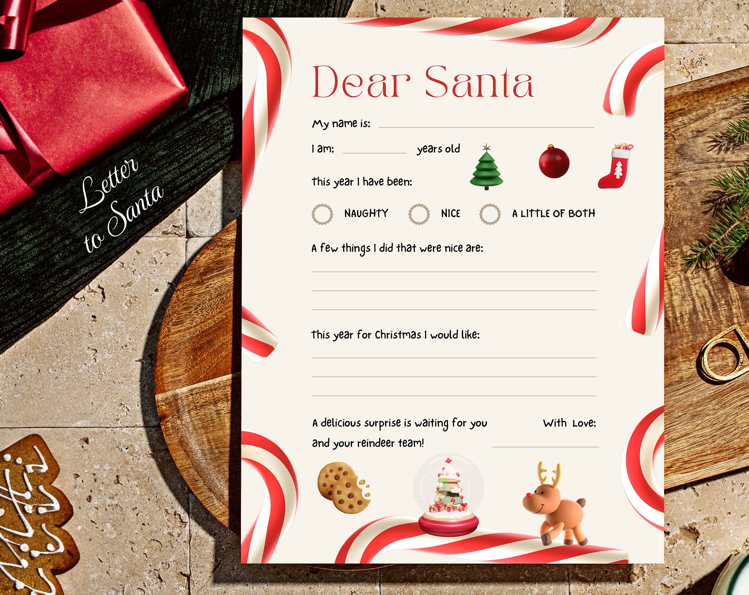 Cute Christmas Letter to Santa Printable, PDF Santa Claus Wish List ...