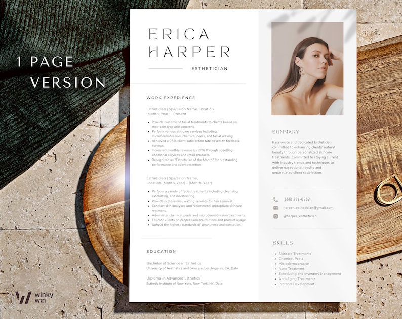 Esthetician Resume Example, Minimalist Beauty Resume Template for ...