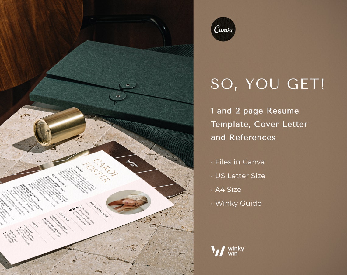 Rose Gold Resume Template Canva, Creative Pink Bronze CV Template With ...