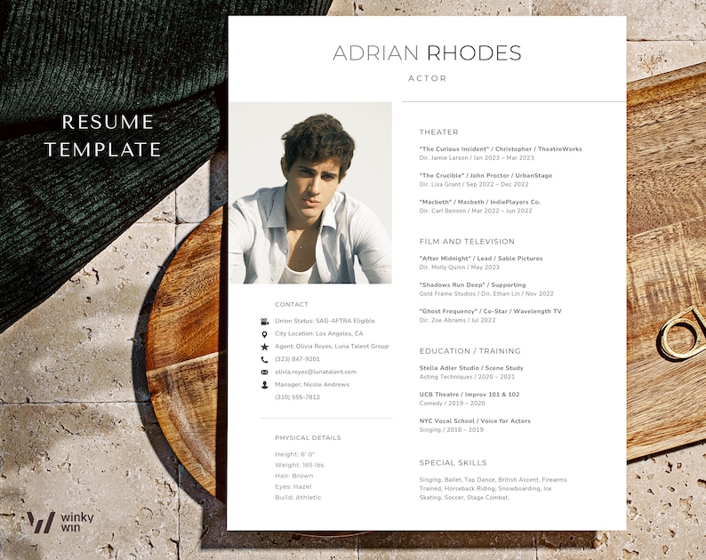 Professional Acting Resume Template Actor, Cv Template for Actor ...
