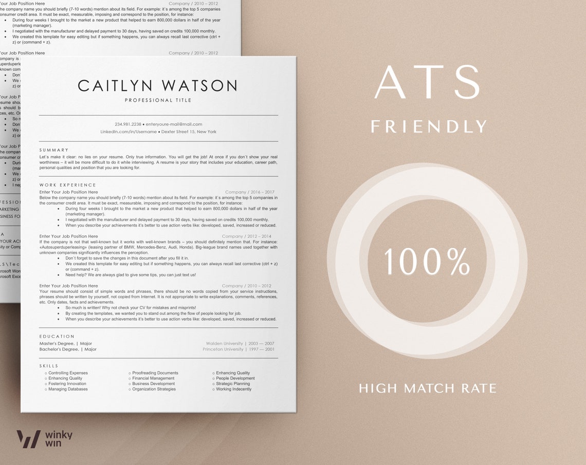 ATS Friendly Resume Template Executive ATS Resume Template | Etsy Canada