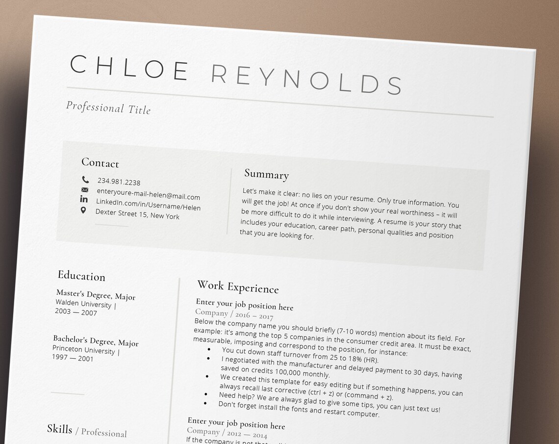 Modern Resume Template Apple Pages MS Word Cv Template With - Etsy