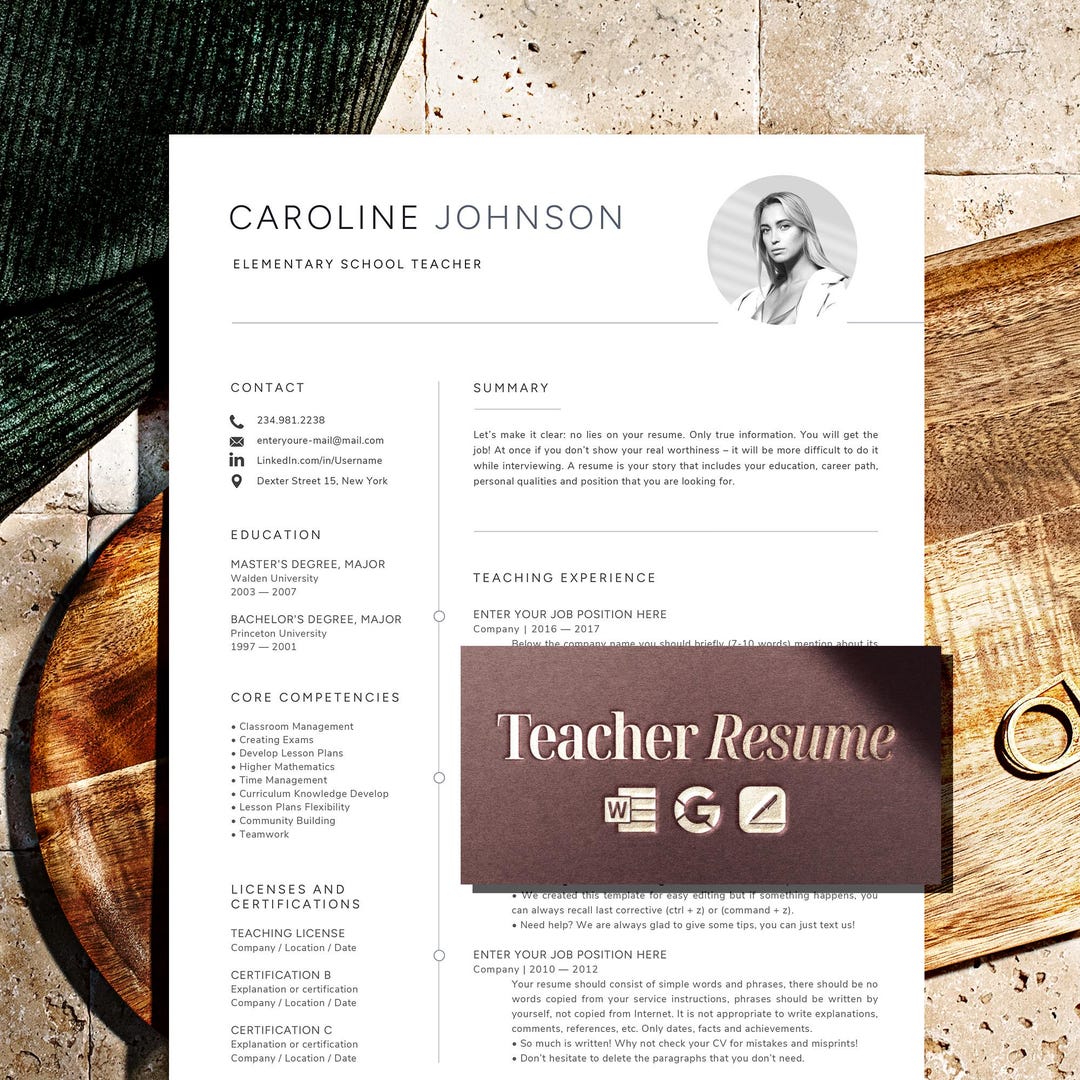 Modern School Teacher Resume Template Word, Google Docs and Pages, Best ...