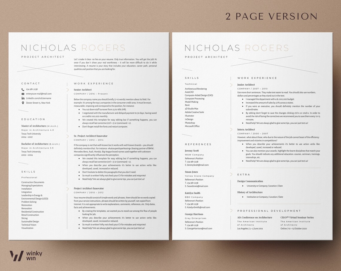 Resume Templates Architect Cv Template Architectural Resume - Etsy