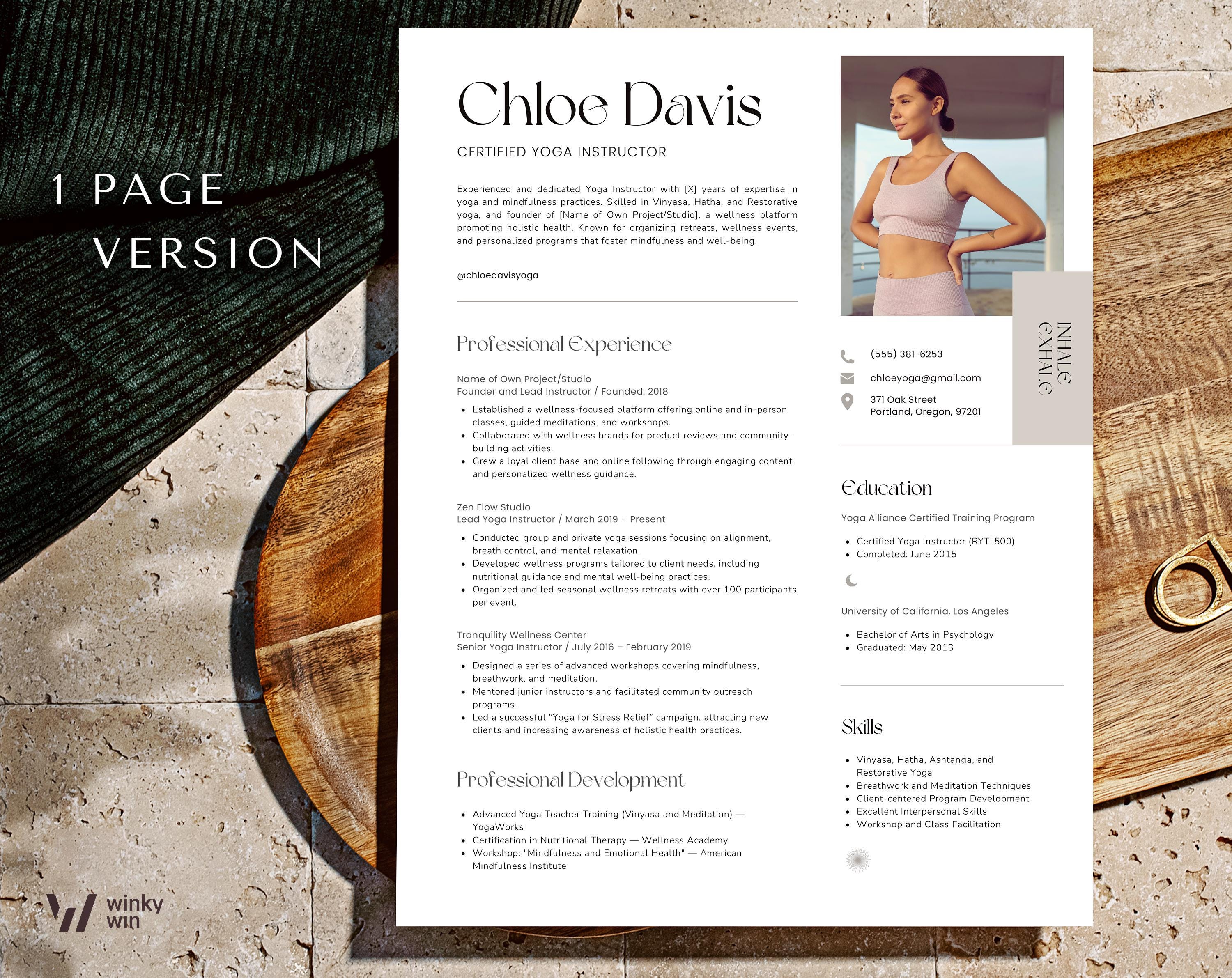 Yoga Teacher Resume, CV Template | Build Your Certified Yoga Coach or ...