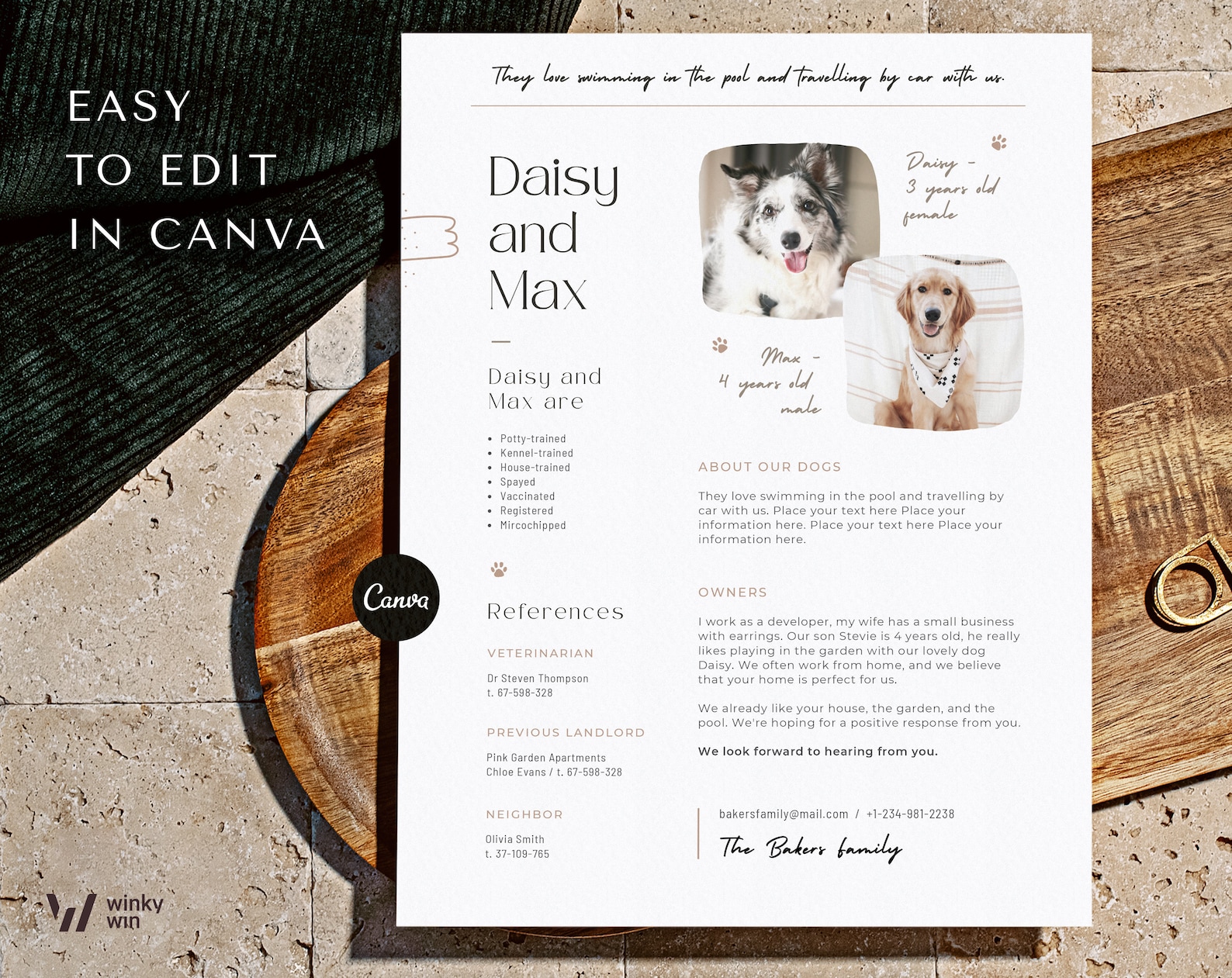 Pet Application Form for Rental, Dog Cv Editable, Rental Application ...