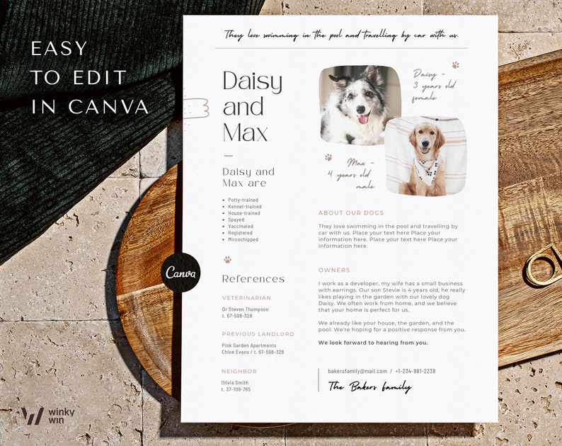 Pet Application Form for Rental, Dog Cv Editable, Rental Application ...