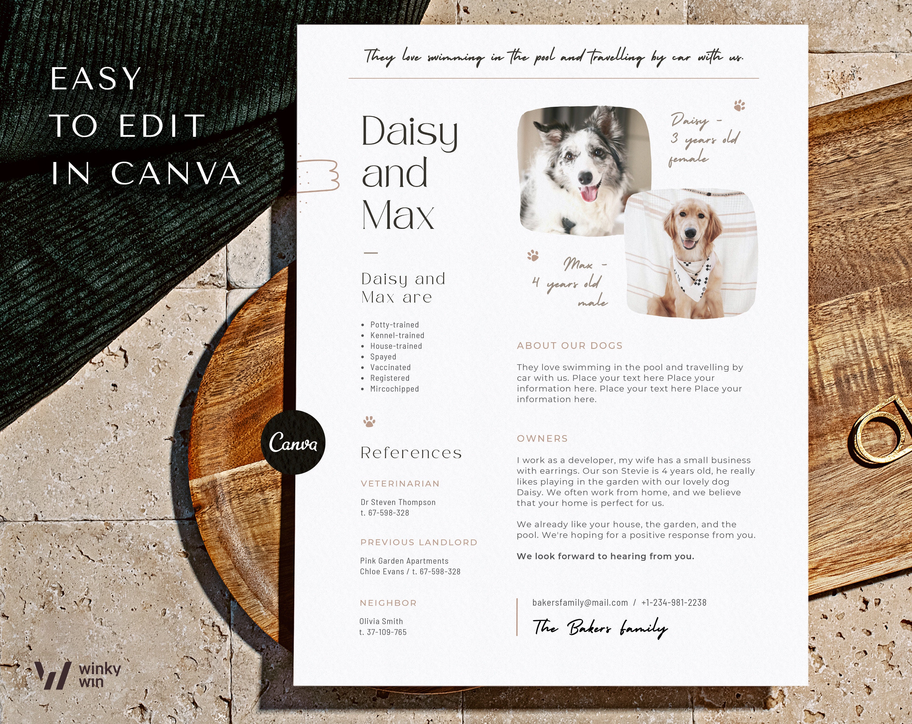 Pet Application Form for Rental, Dog Cv Editable, Rental Application ...