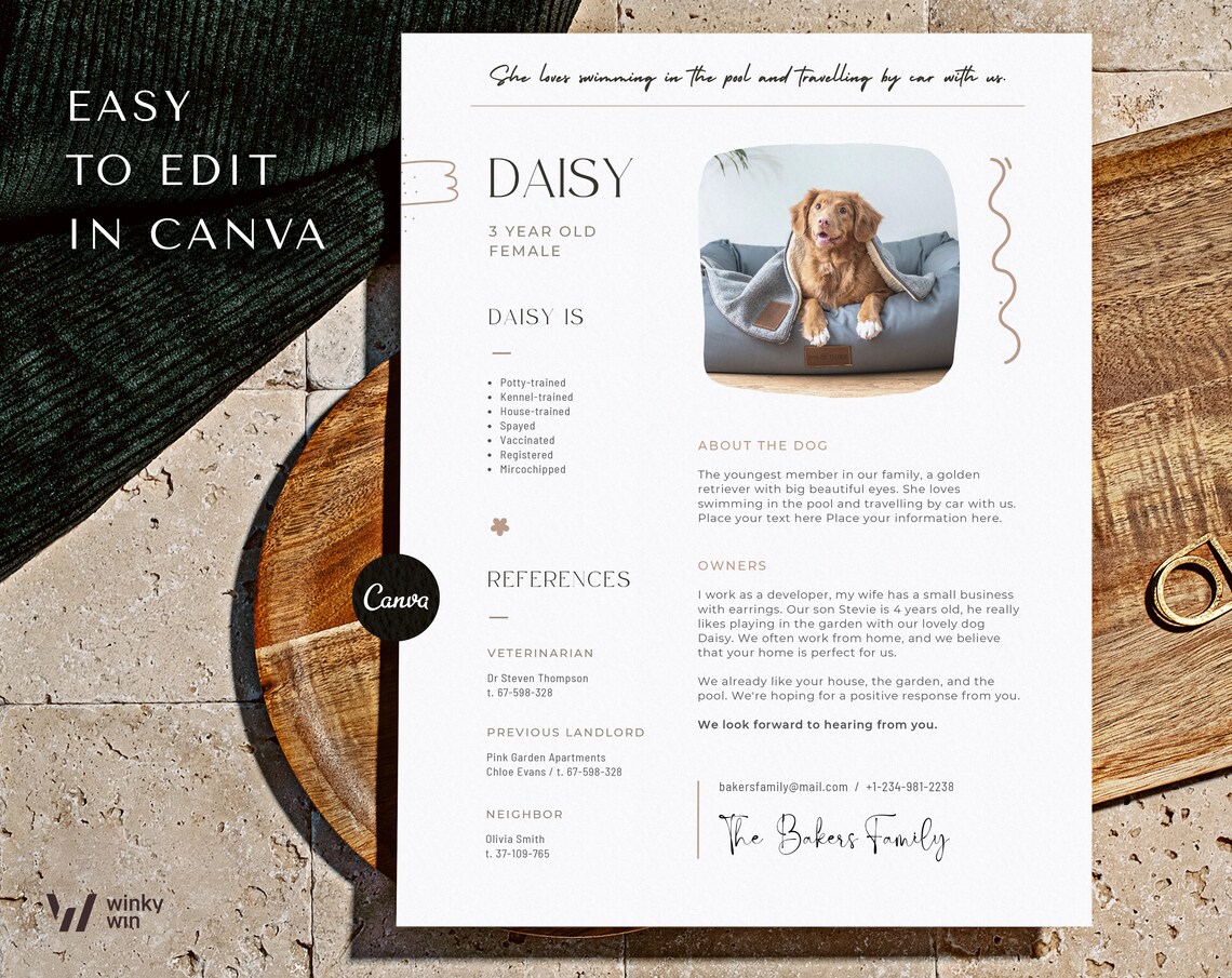 Dog Resume Rental Application, Renting Pet Bio, Dog Rescue, Dog Resume ...