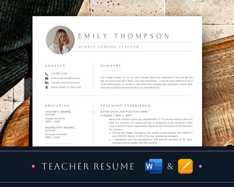 Elementary School Teacher Resume Template Word & Pages - Etsy