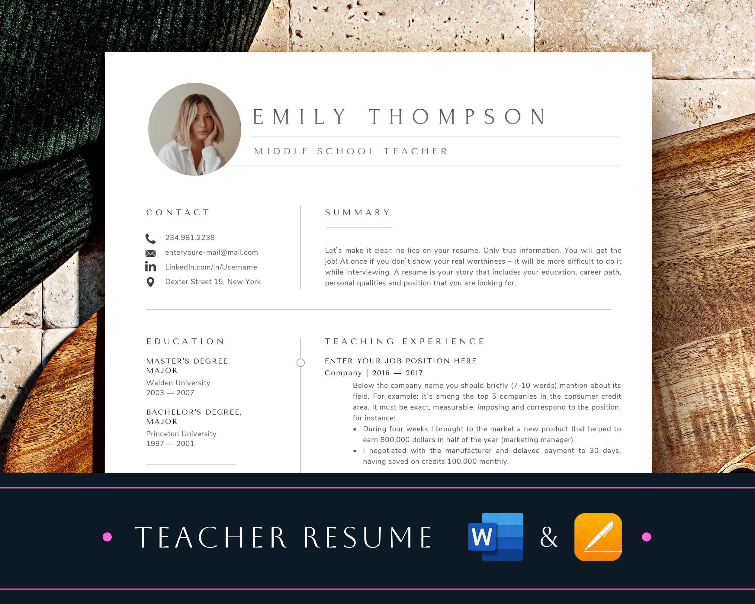 Elementary School Teacher Resume Template Word & Pages, Teaching Resume ...