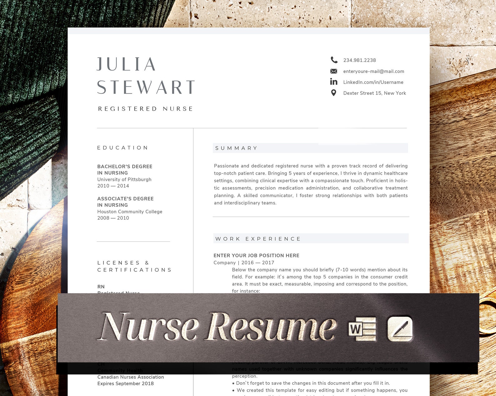 Nursing Resume Template, Registered Nurse Resume Template RN, CNA, Word ...