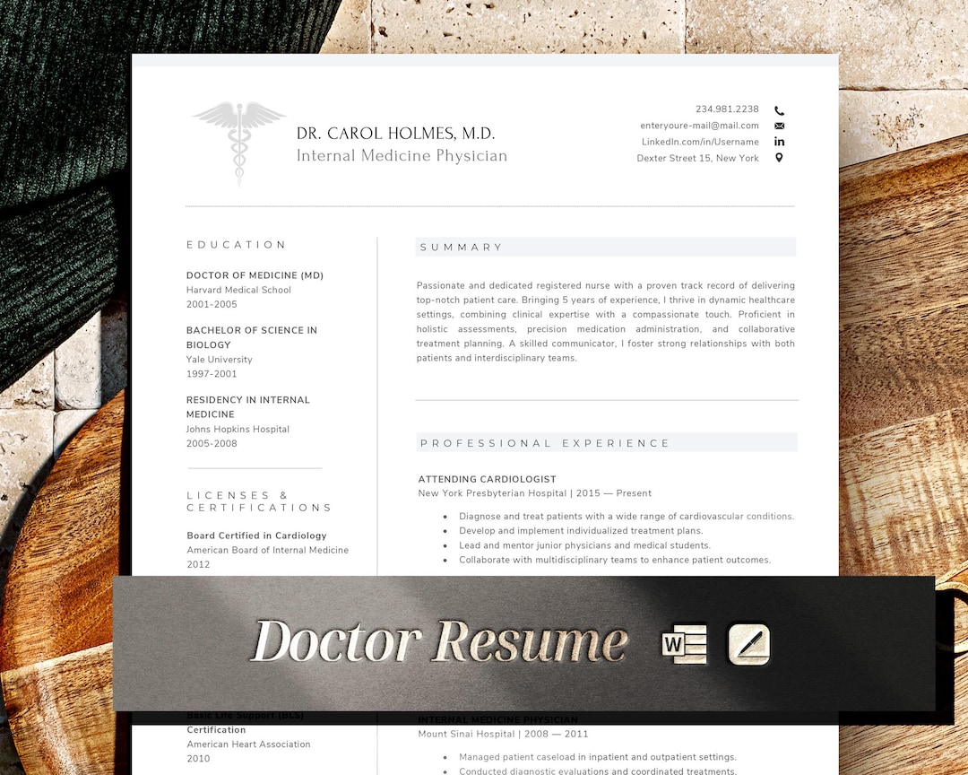 Medical Doctor Resume Template, Physician Cv Template, Professional ...