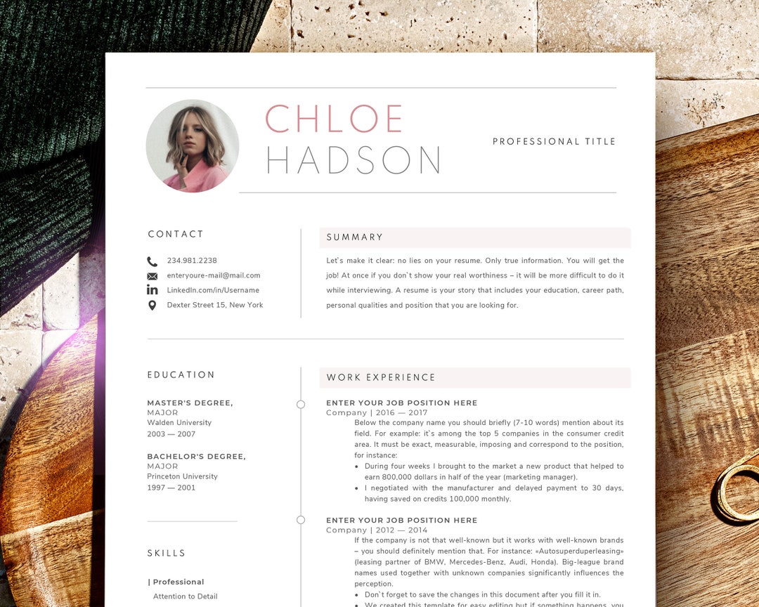 Pink Resume Template Word + Mac Pages | Rose Creative Resume Templates ...