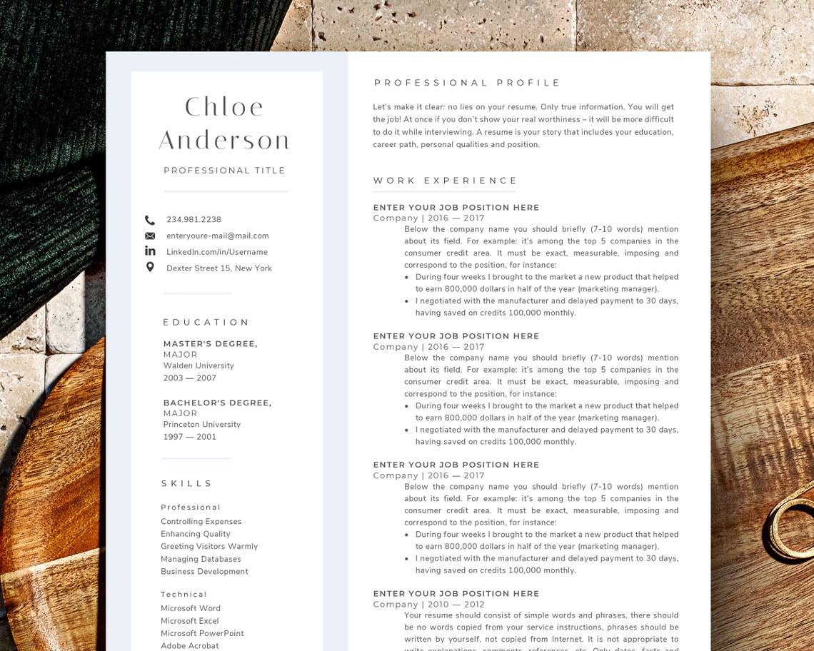 Blue Resume Template Pages and MS Word | Hr, Ceo, Sales, Top Manager ...