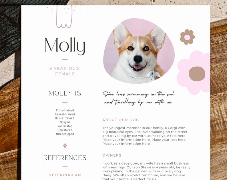 Corgi Resume Profile Dog Portfolio Rental Application - Etsy